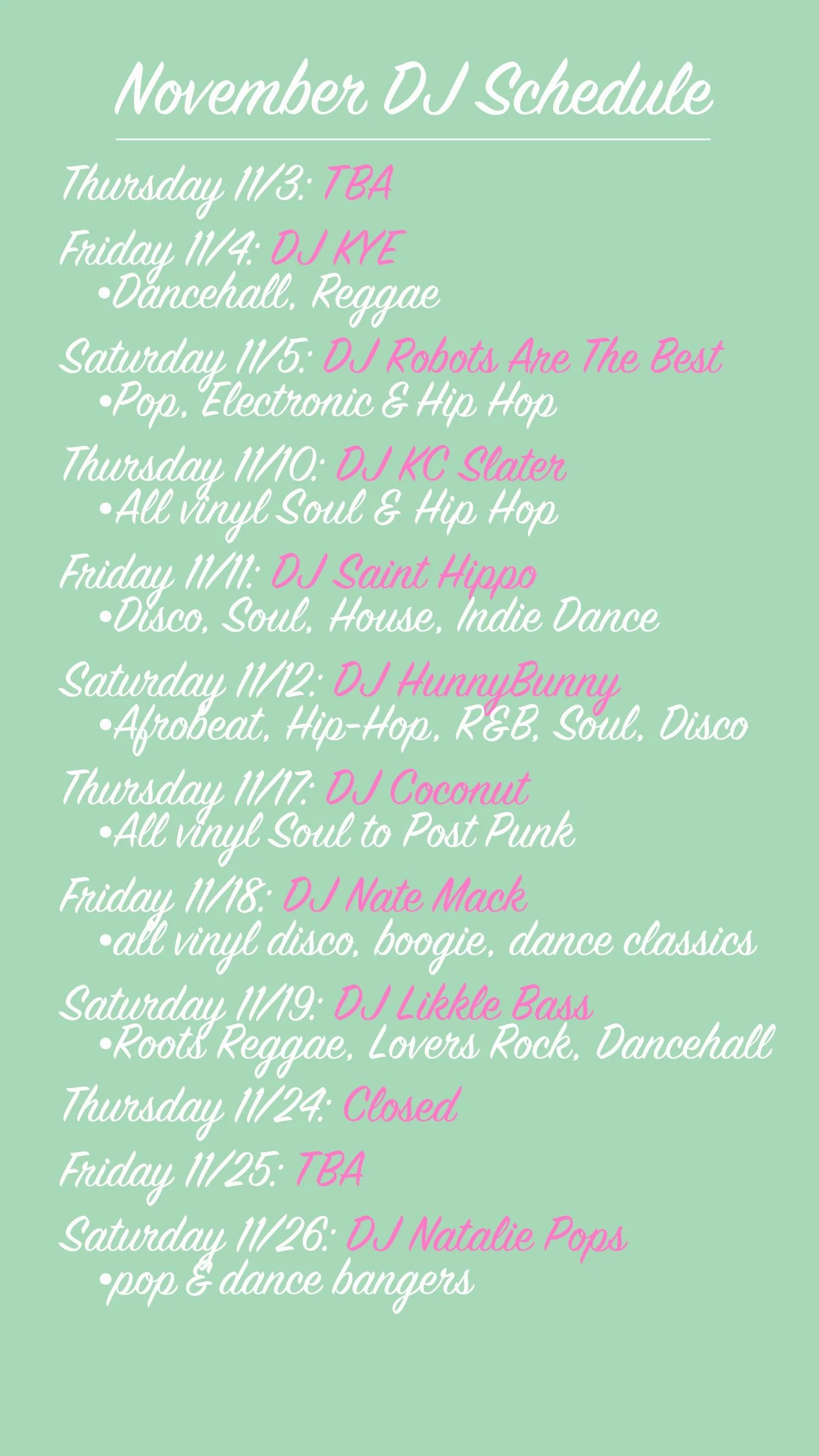 DJ Schedule — King Tai
