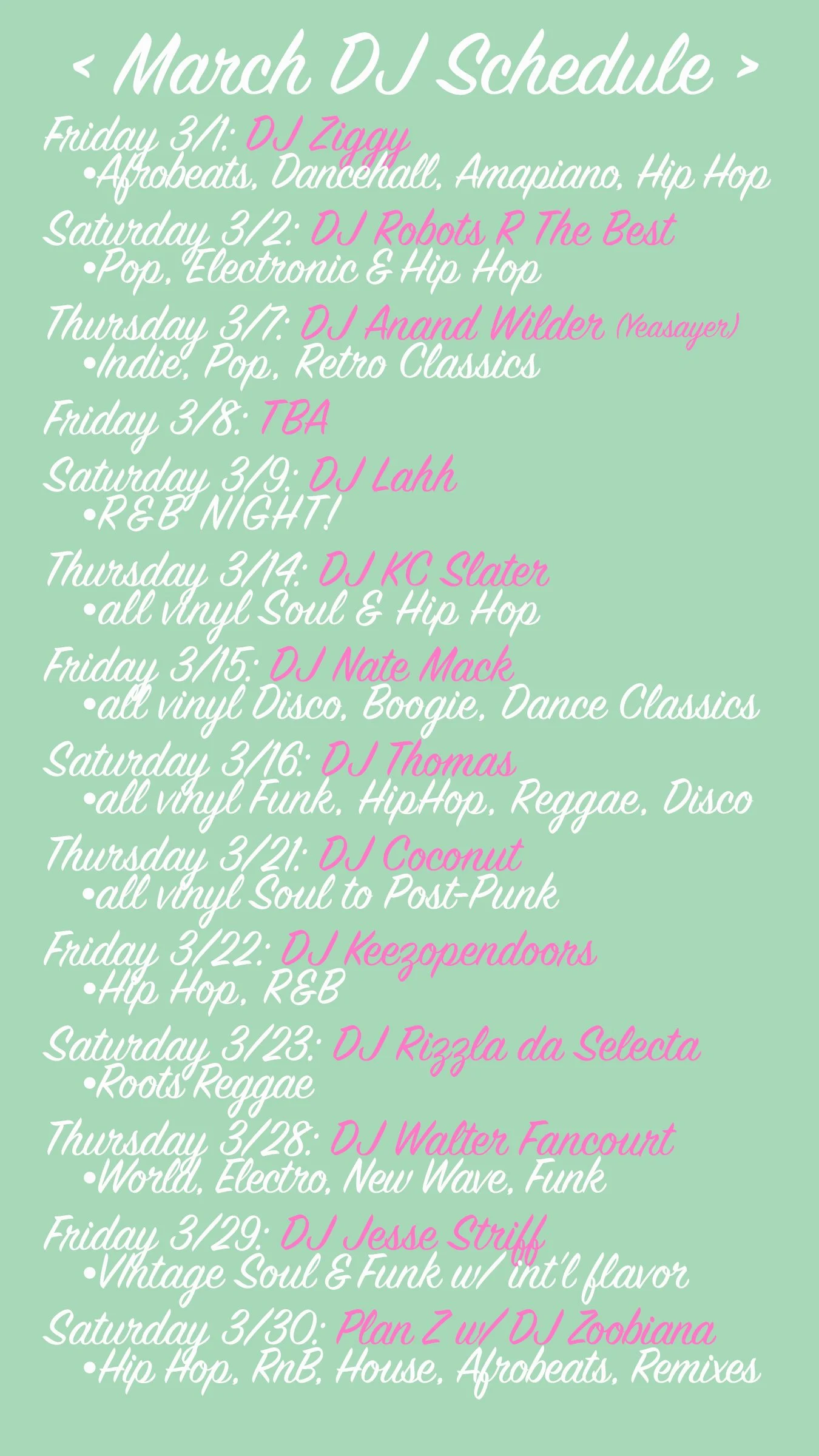 DJ Schedule — King Tai