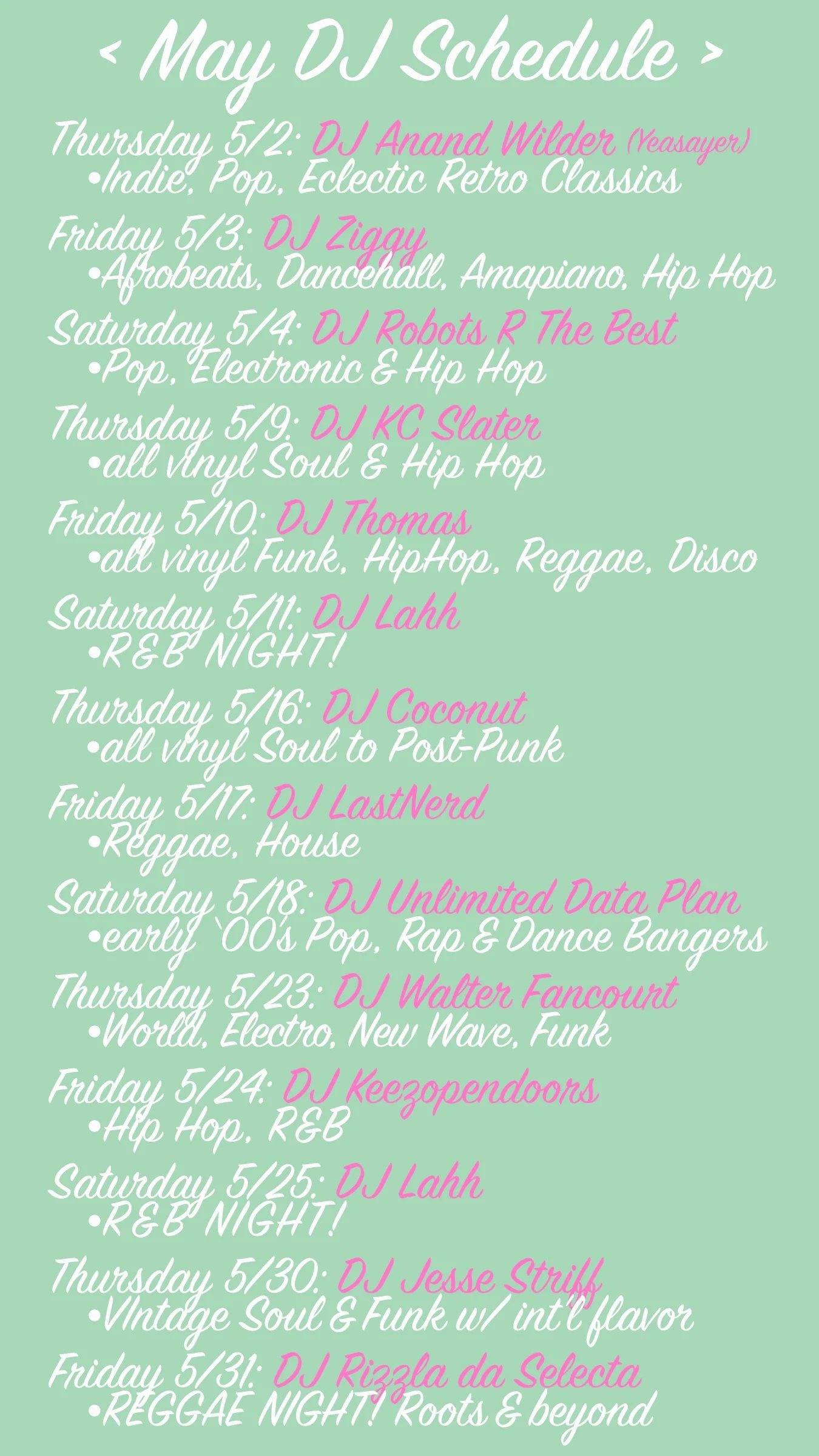 DJ Schedule — King Tai