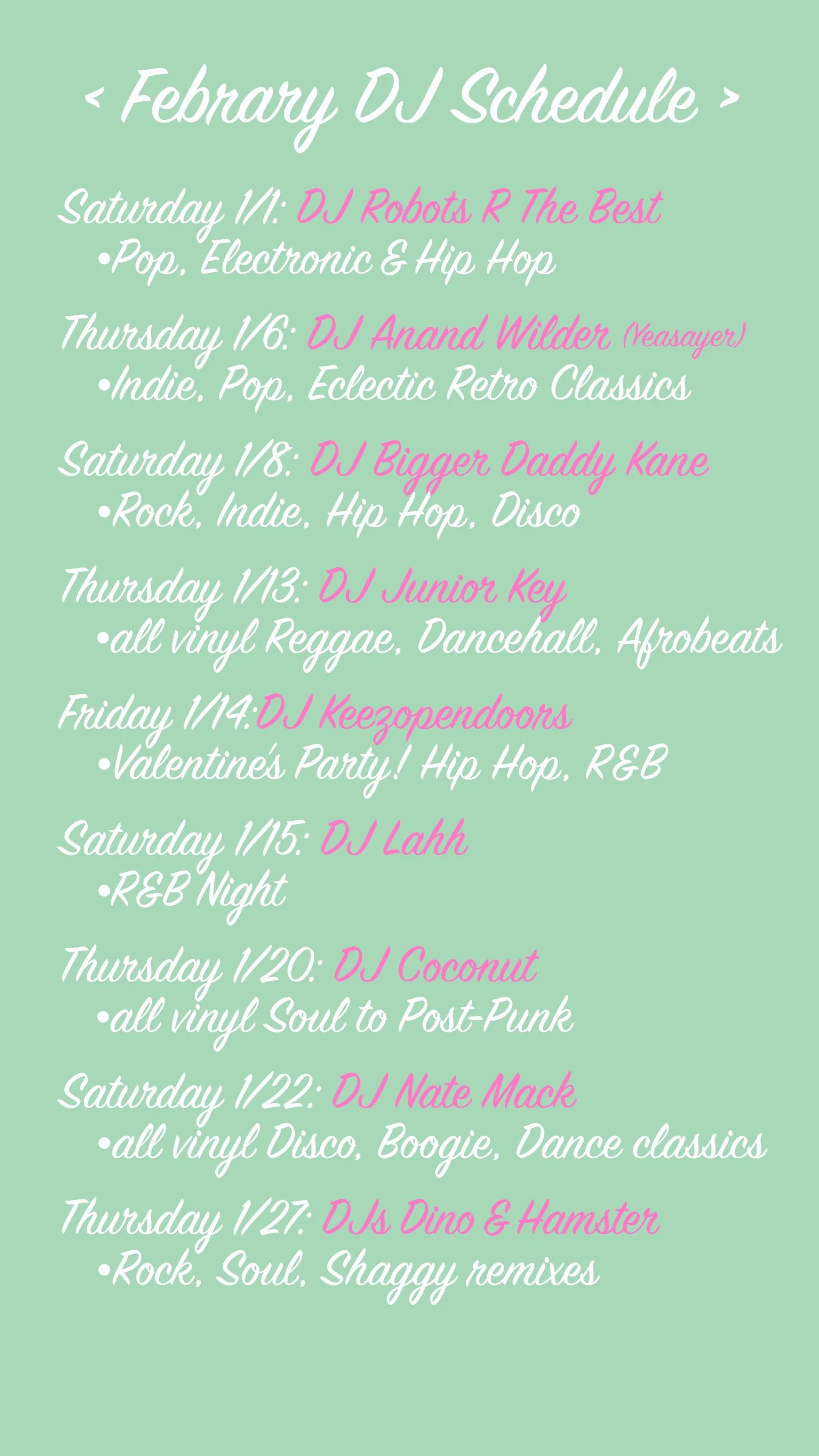 DJ Schedule — King Tai