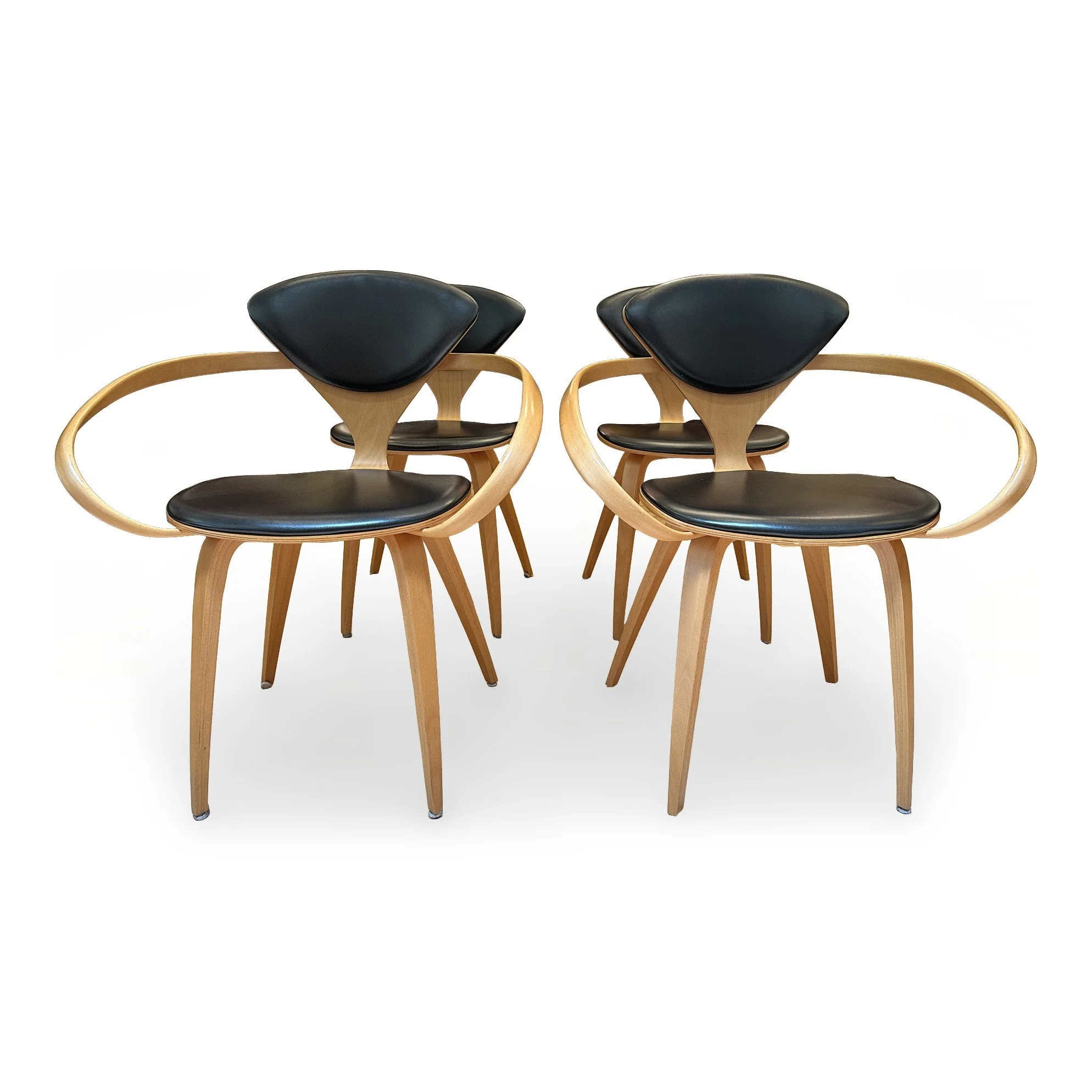 Set of Four Norman Cherner Beech Dining Chairs with Leather Seats and ...