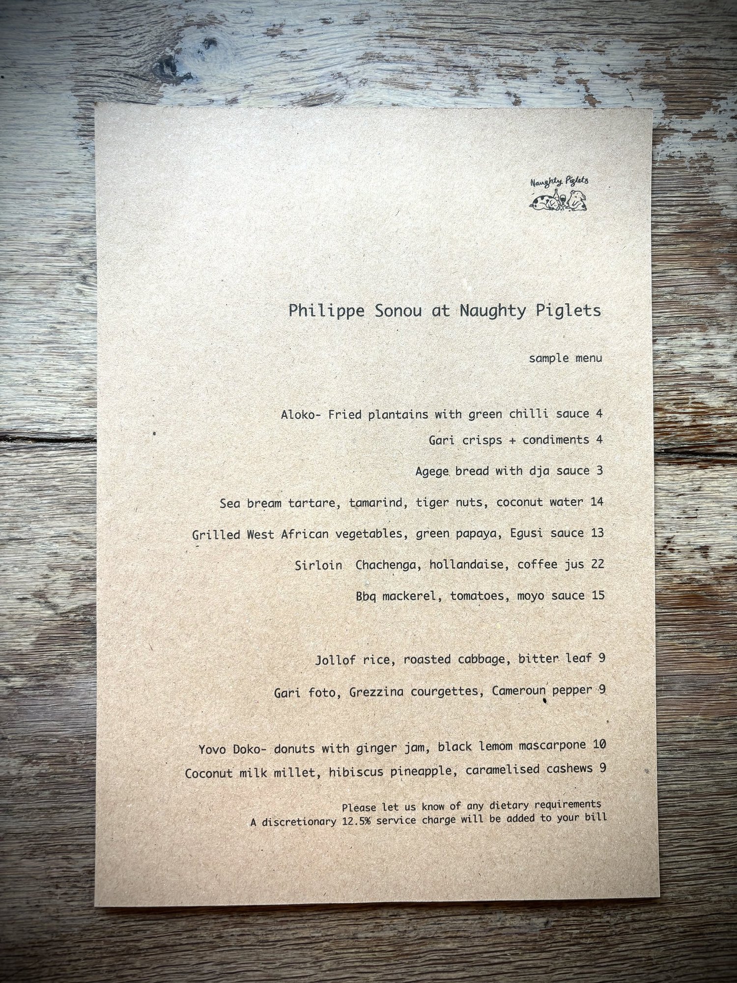sample menu — Naughty Piglets