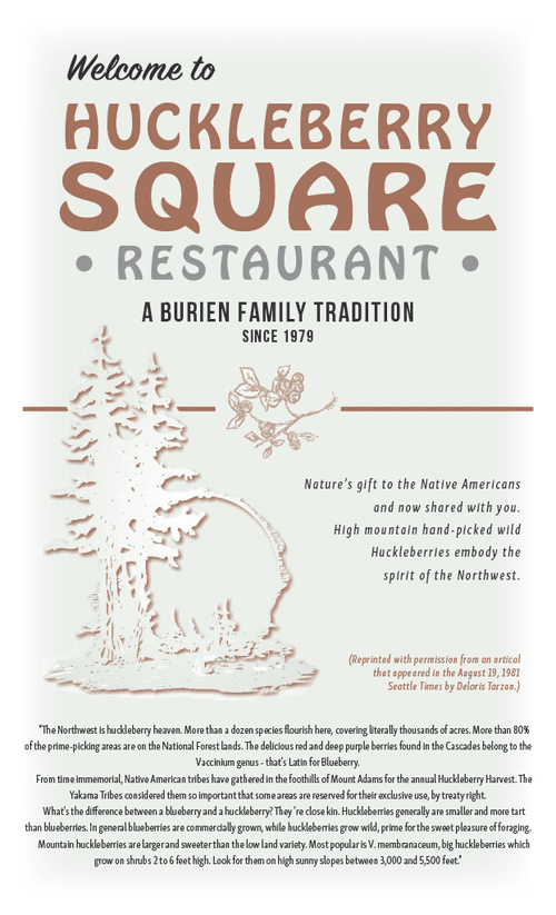 Main Menu | Huckleberry Square — Huckleberry Square Restaurant