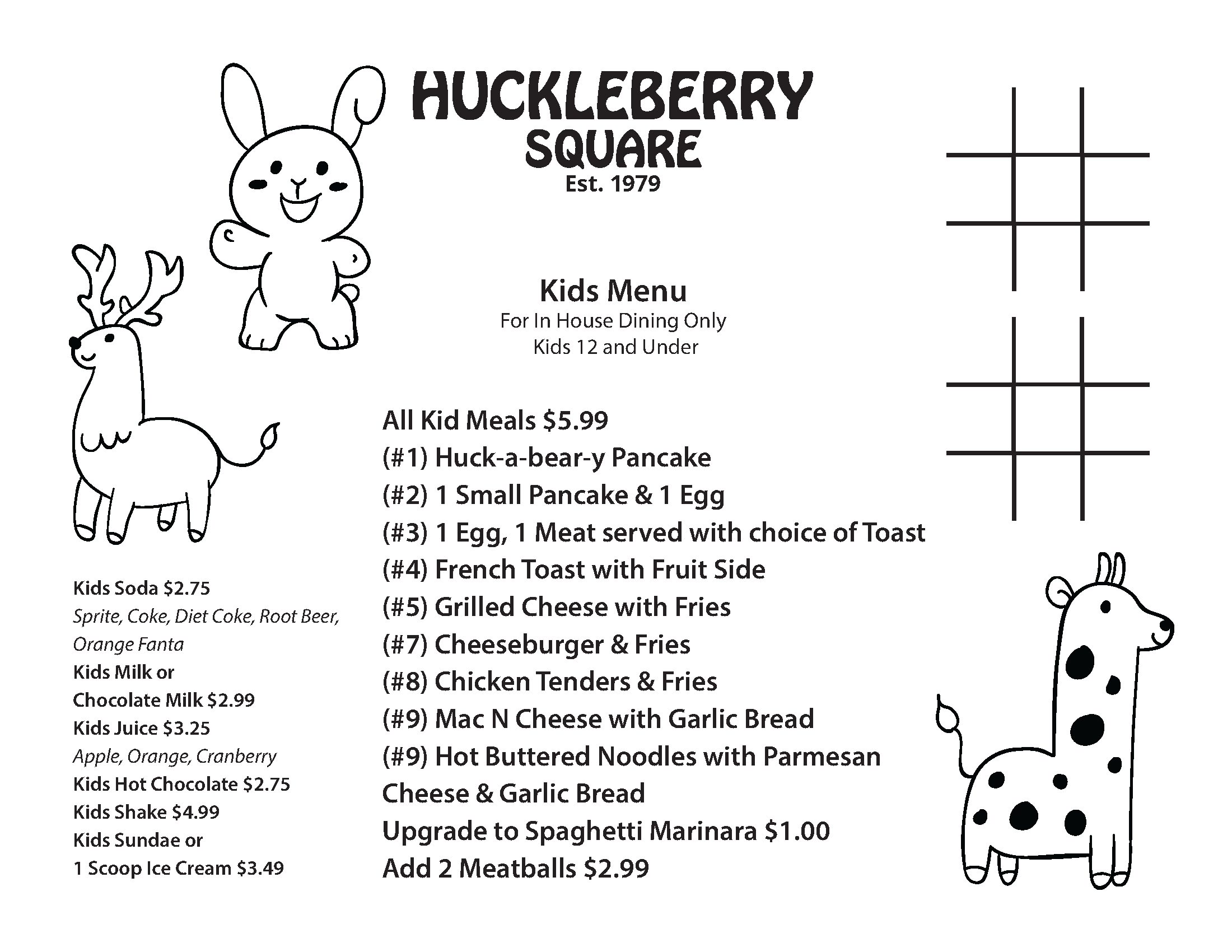 Kids Menu | Huckleberry Square — Huckleberry Square Restaurant