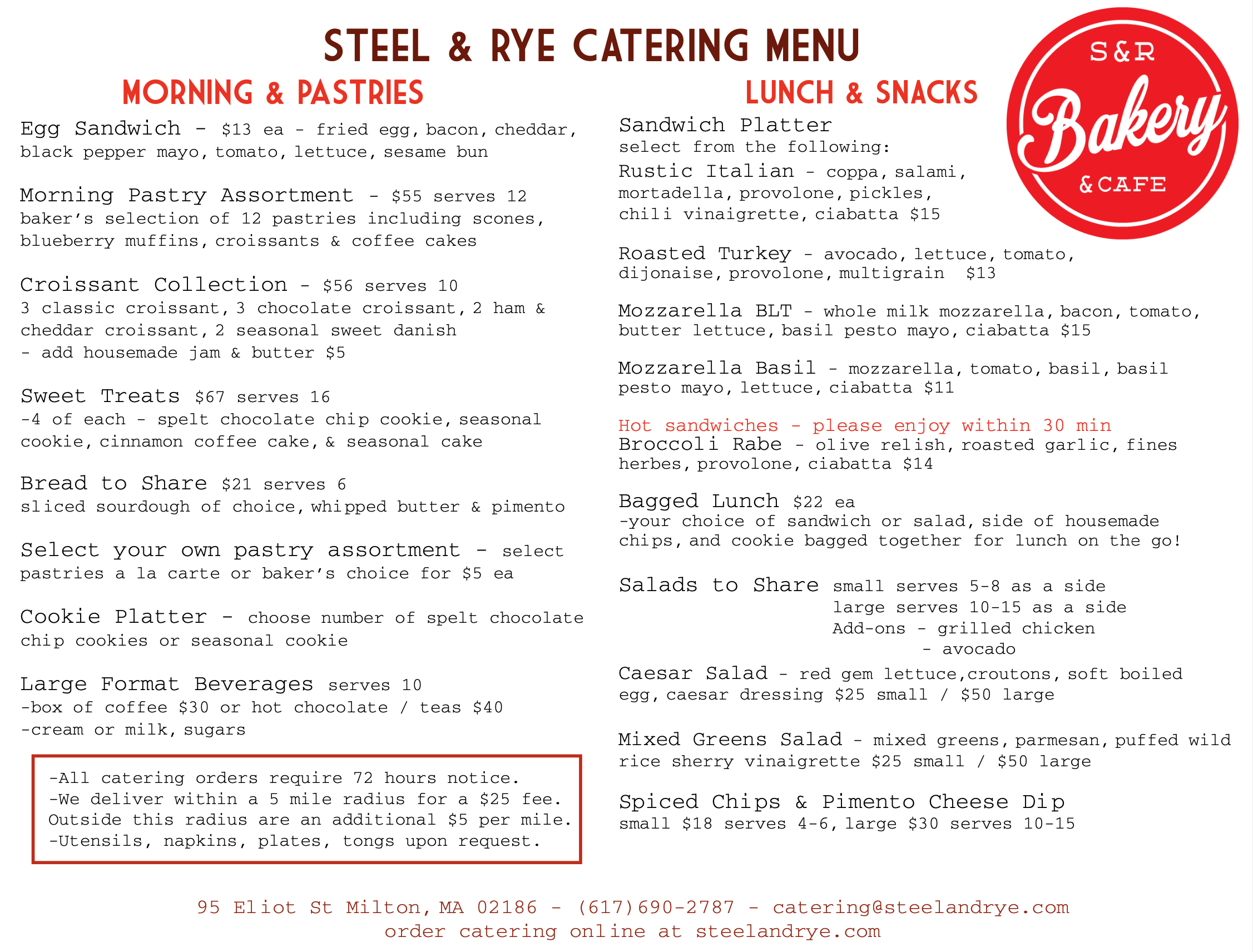 Catering — Steel & Rye / S&R Bakery