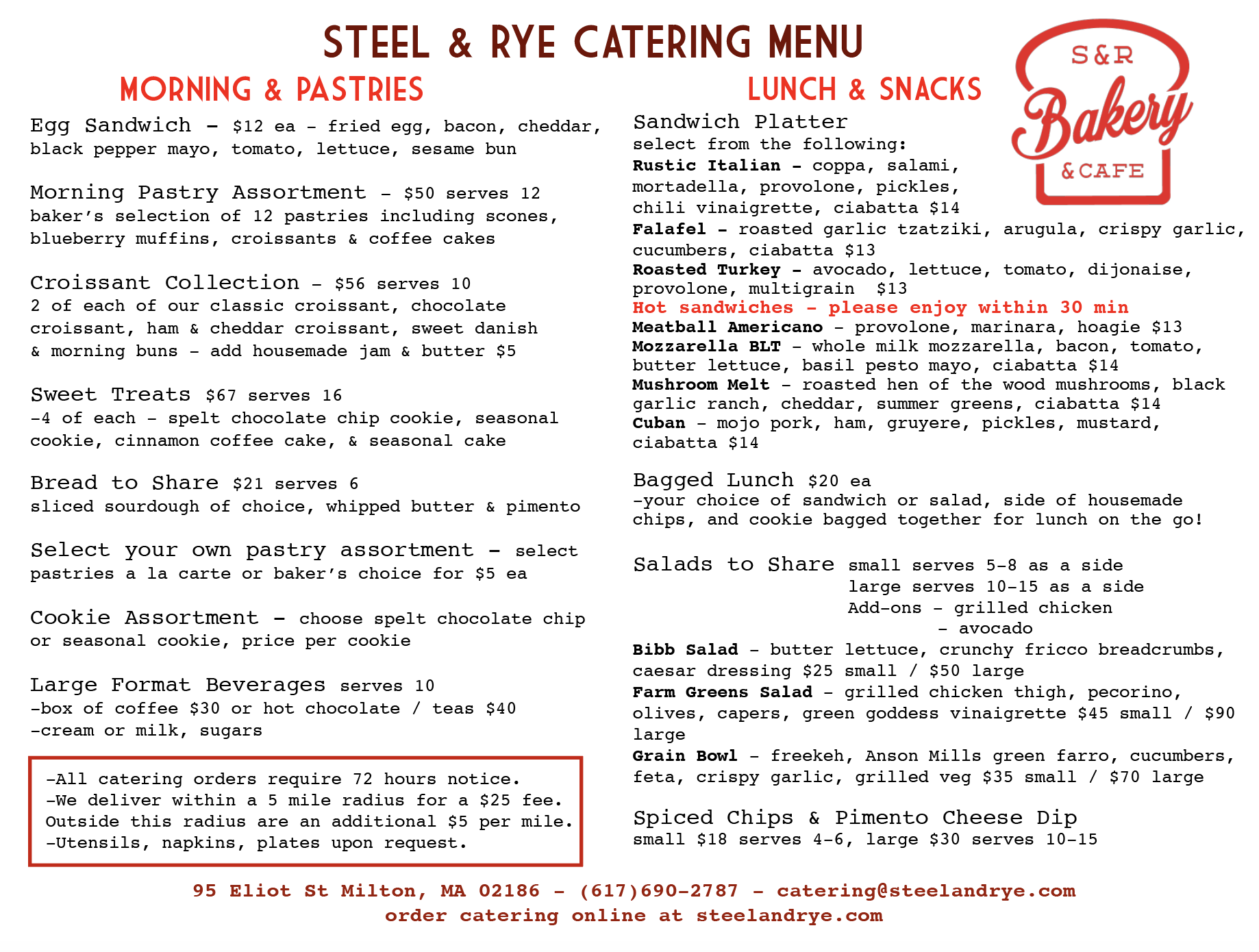 Catering — S&R Bakery