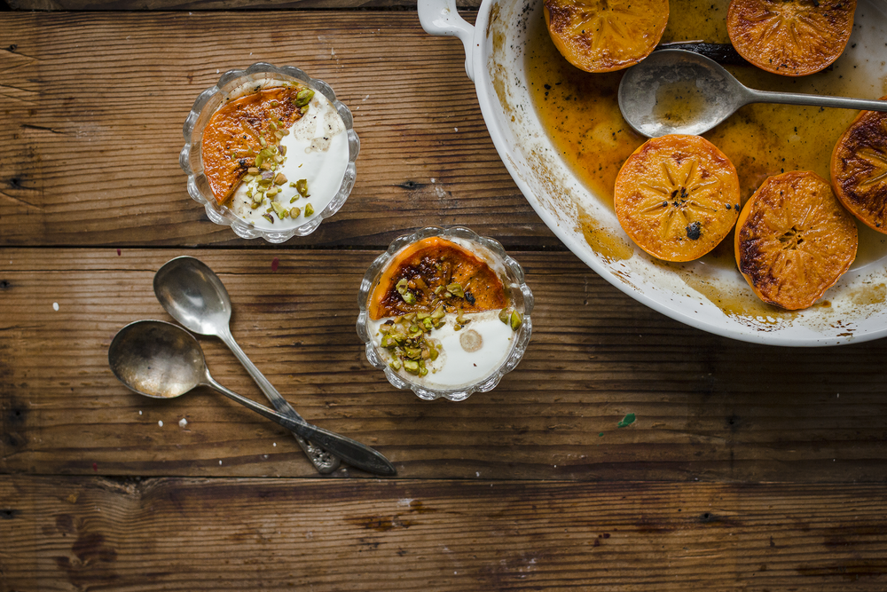 Roasted Persimmons with rose scented cream — The Broken Bread