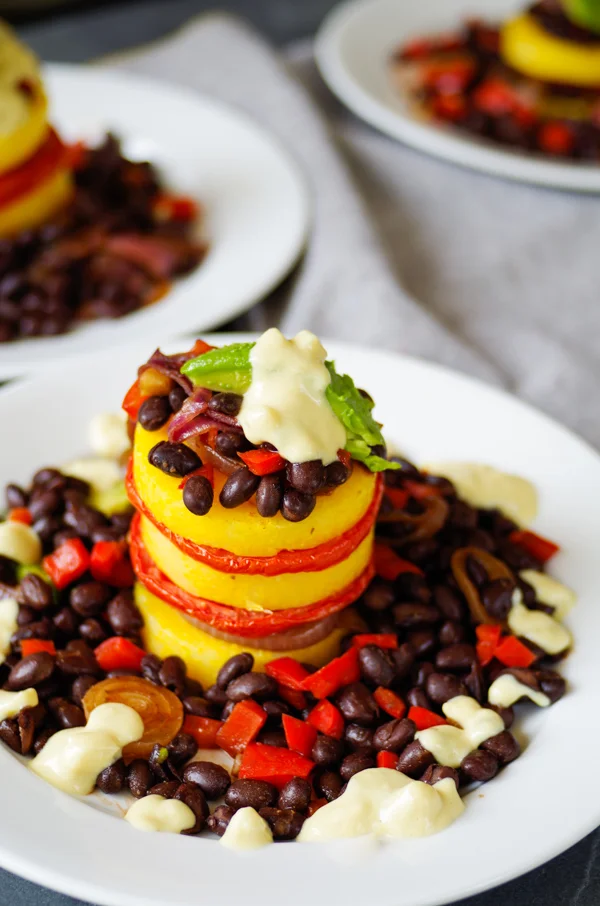 Easy Polenta Stacks with Garlic Cream Sauce • Beautiful Ingredient