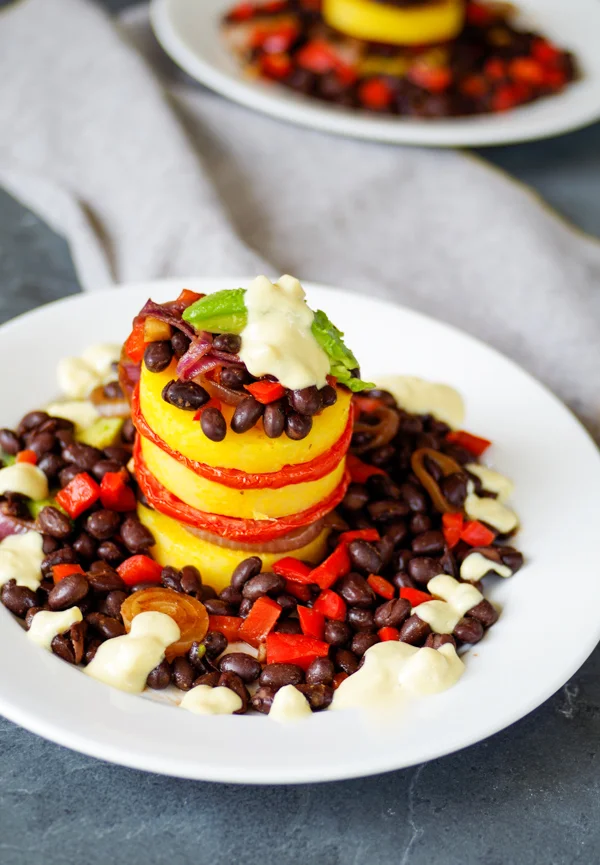 Easy Polenta Stacks with Garlic Cream Sauce • Beautiful Ingredient