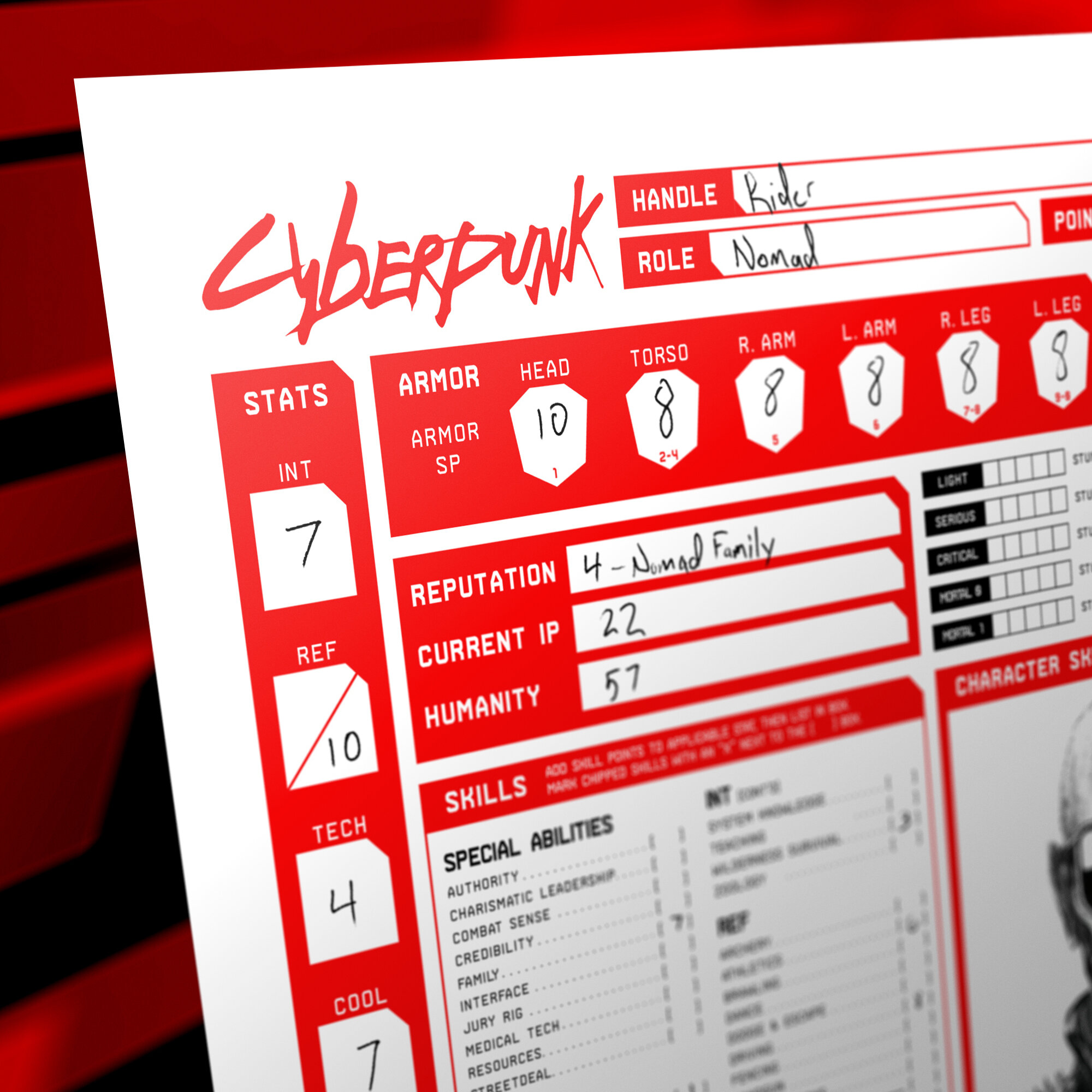 Cyberpunk Character Sheet — Valency Graphics