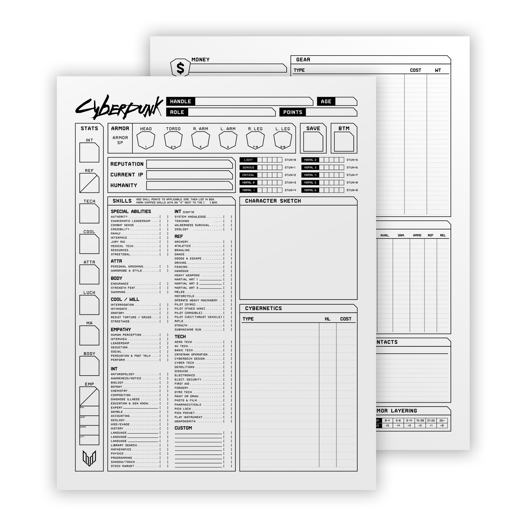 Cyberpunk Character Sheet — Valency Graphics