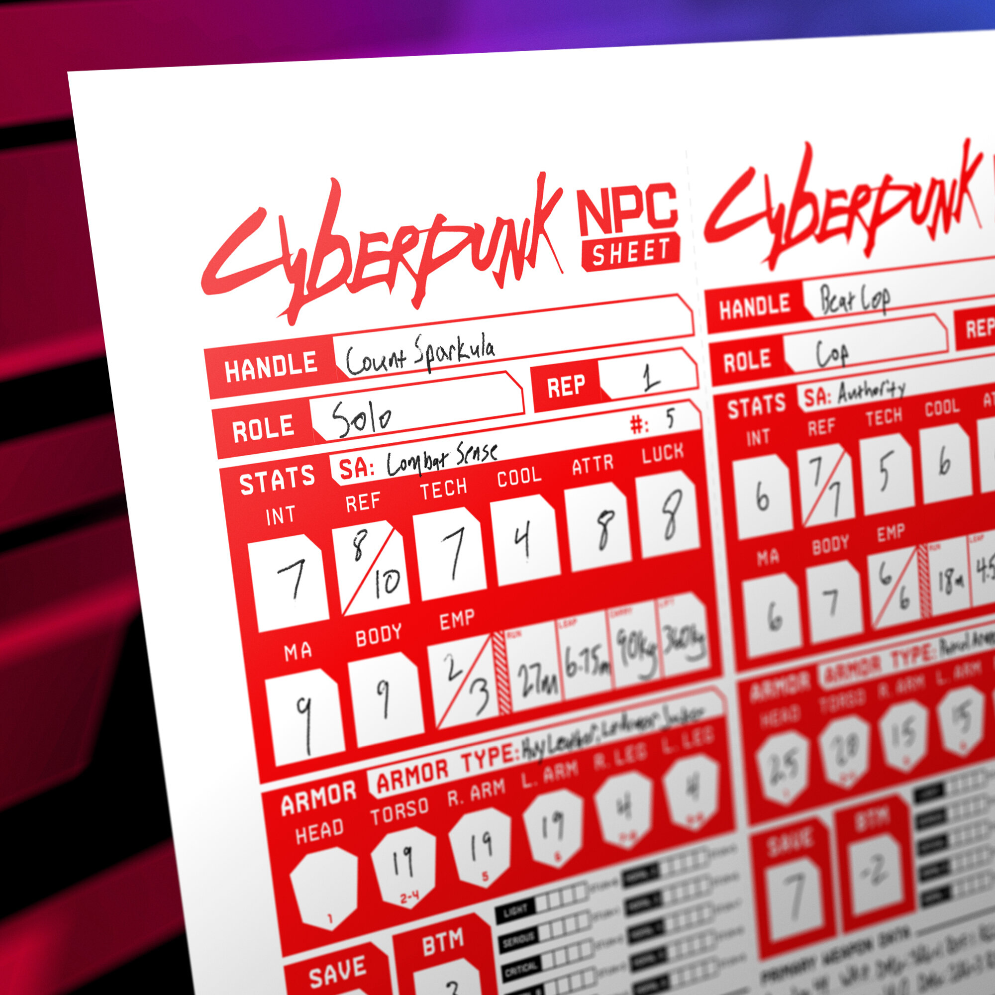 Cyberpunk NPC Sheet — Valency Graphics