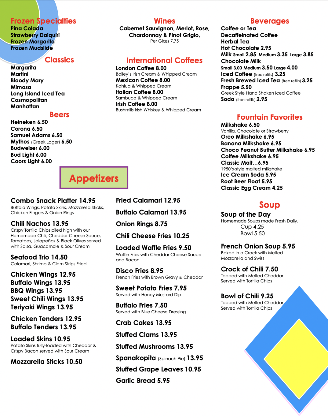 Menu — Yankee Clipper Diner