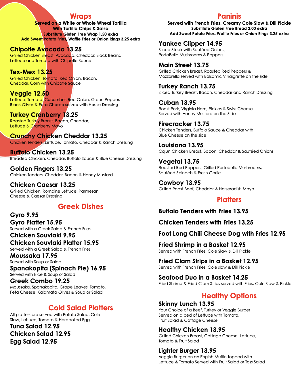 Menu — Yankee Clipper Diner