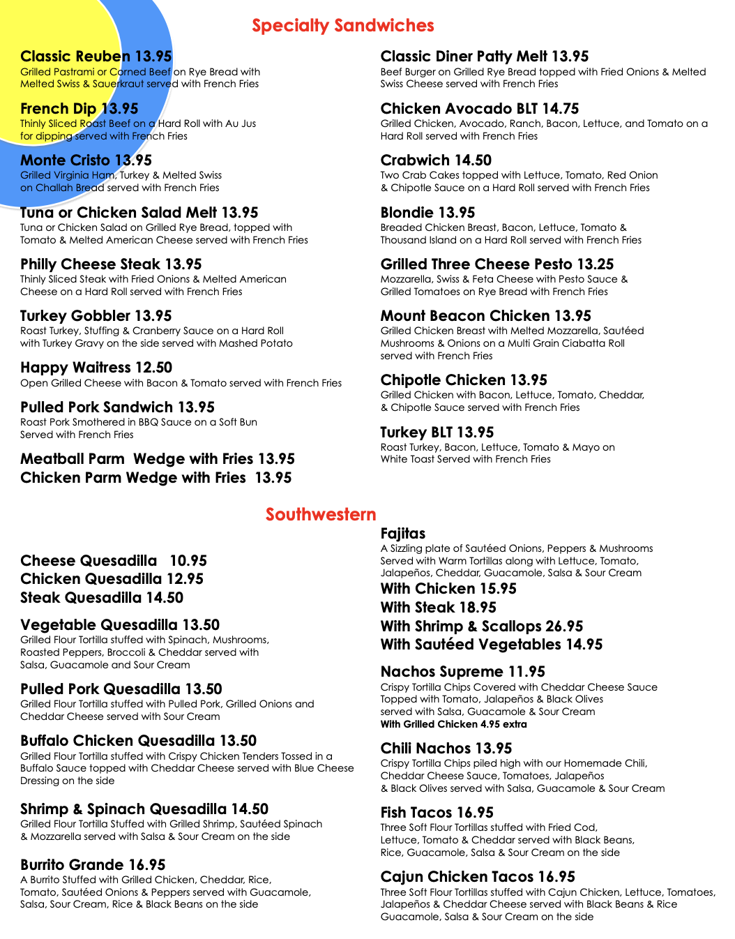 Menu — Yankee Clipper Diner