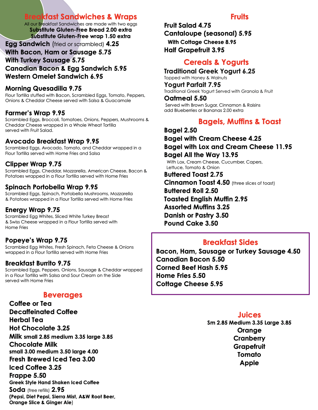 Menu — Yankee Clipper Diner