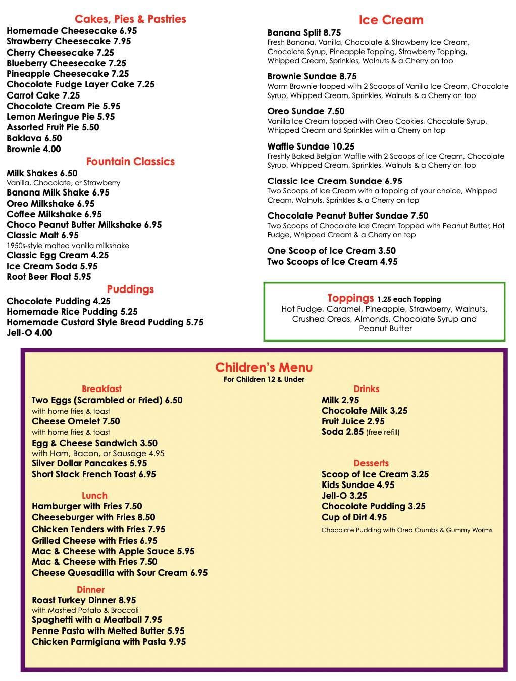 Menu — Yankee Clipper Diner