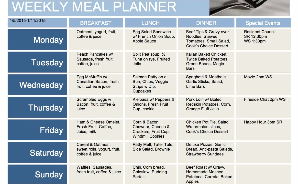 Assisted Living Menu Ideas BSN Solutions