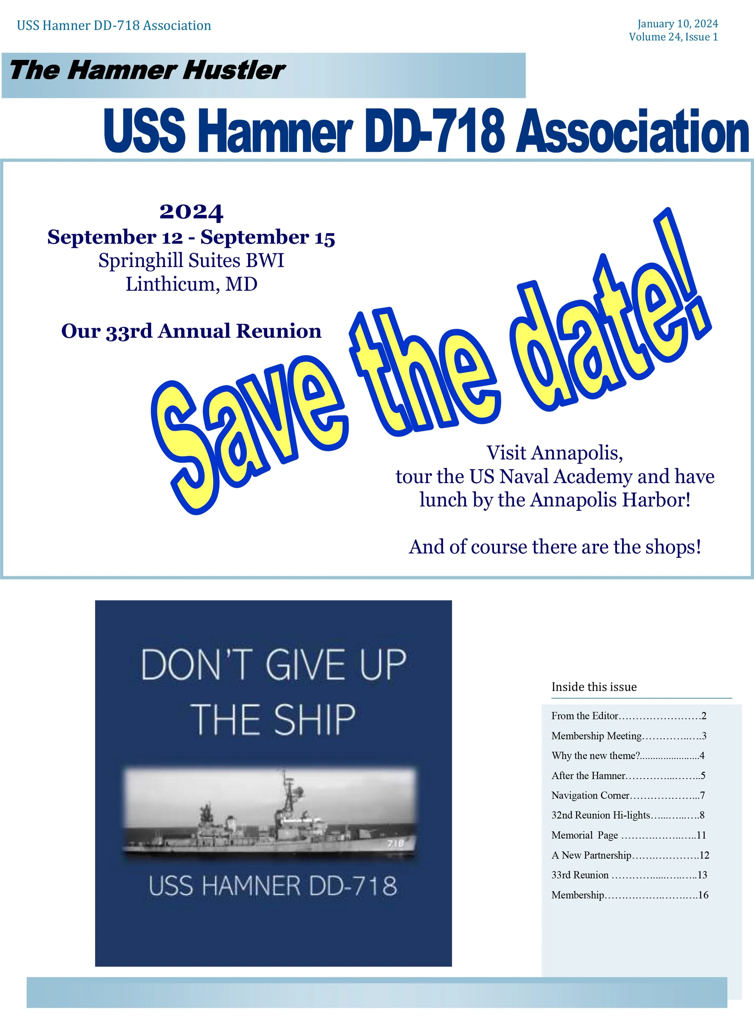 NEWSLETTER — USS Hamner DD718 Association INC