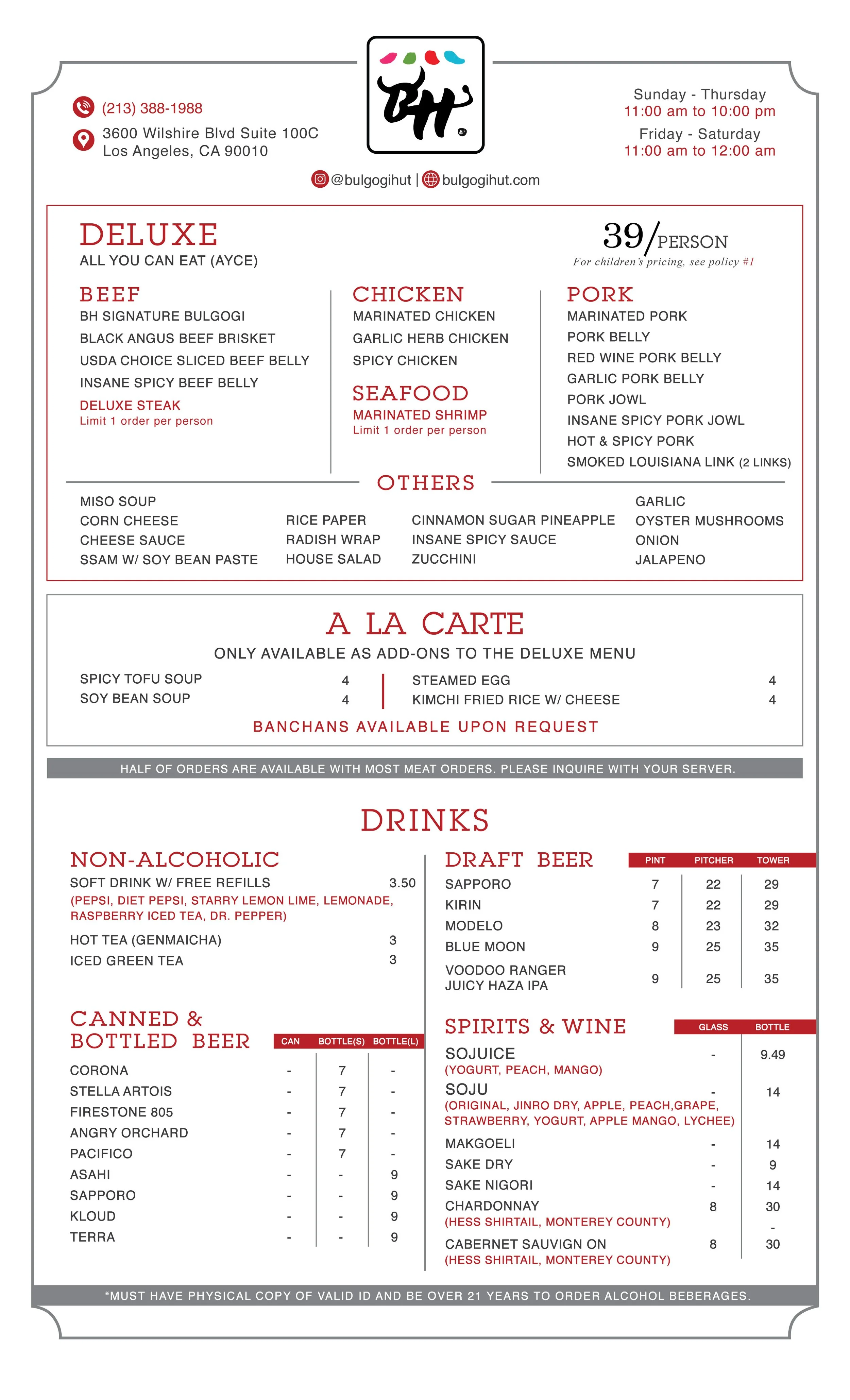 AYCE Menu Options — Bulgogi Hut
