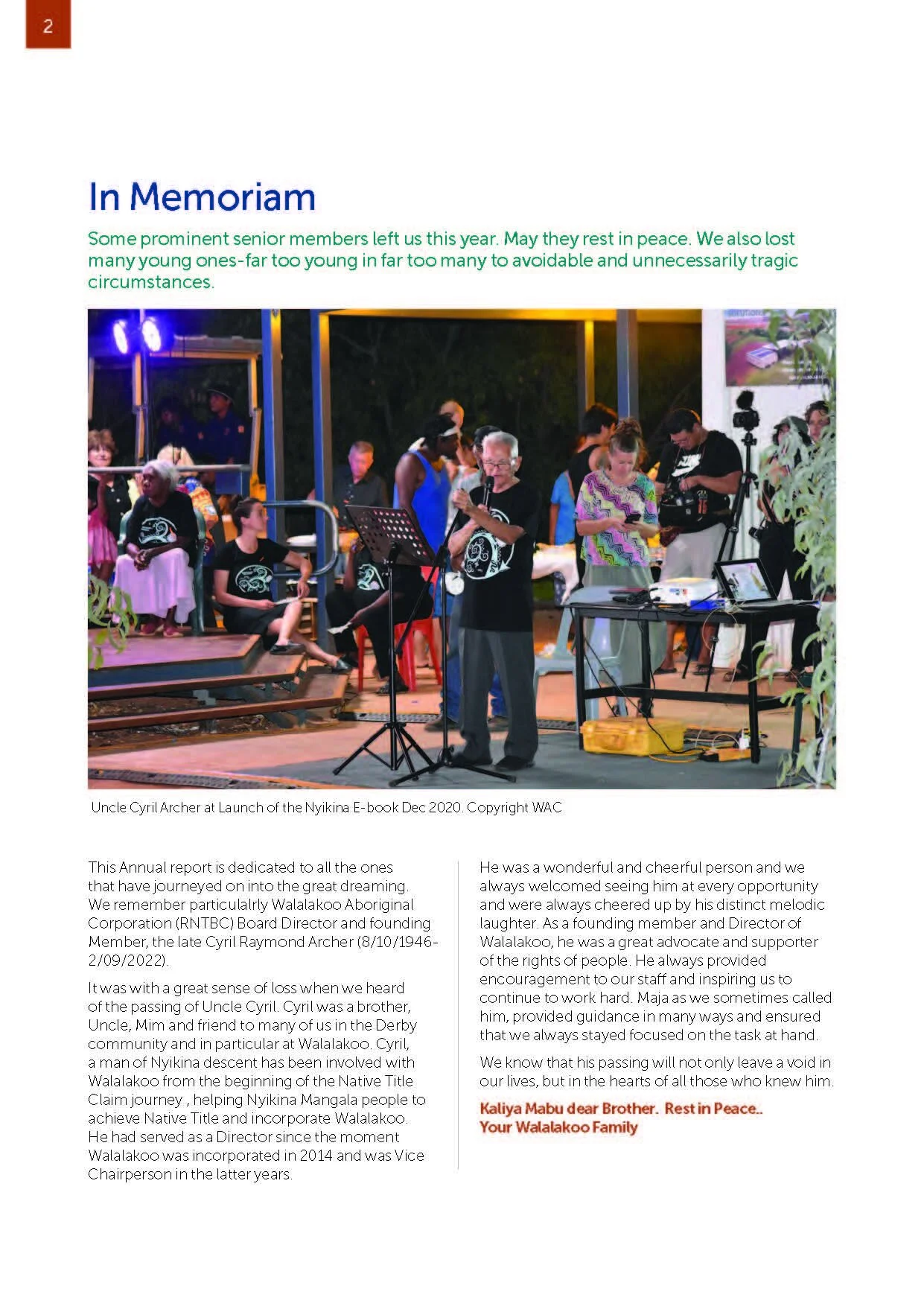 Annual Report 2021-2022 — Walalakoo Aboriginal Corporation RNTBC