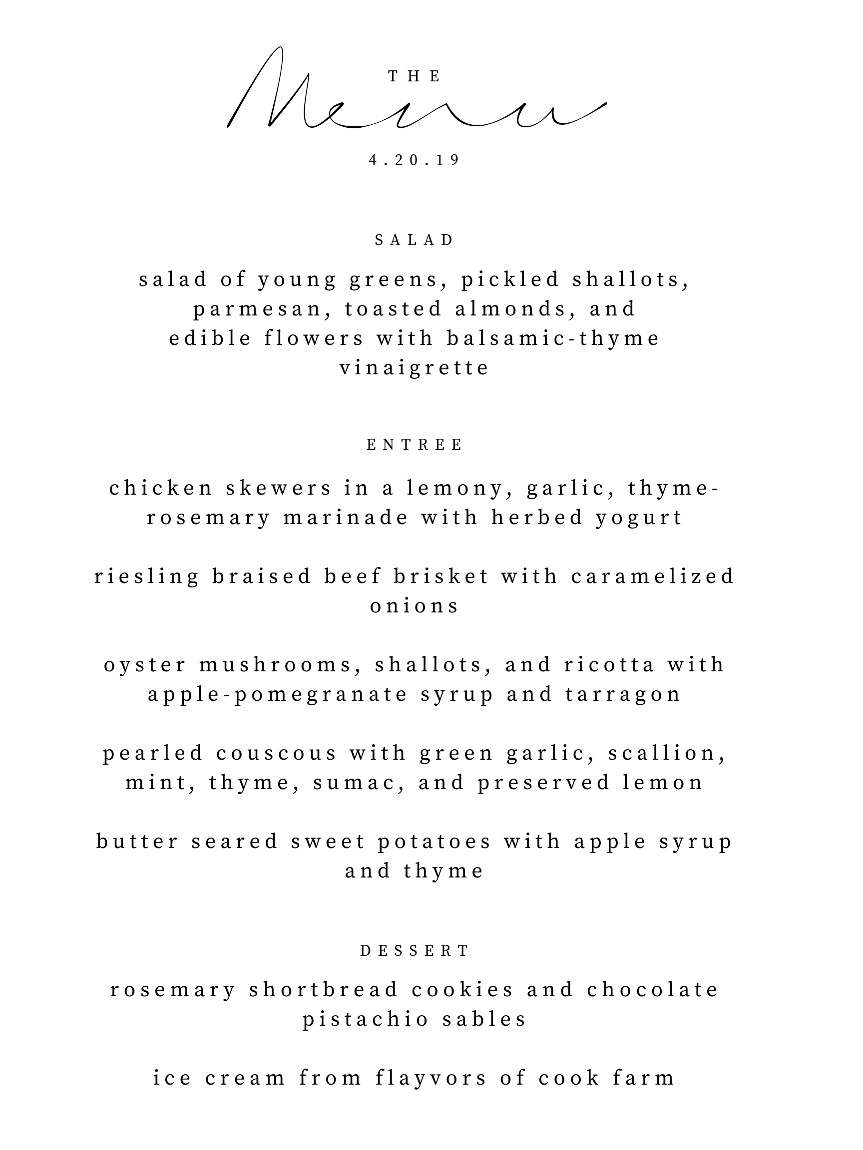 Wheelhouse -SAMPLE MENUS
