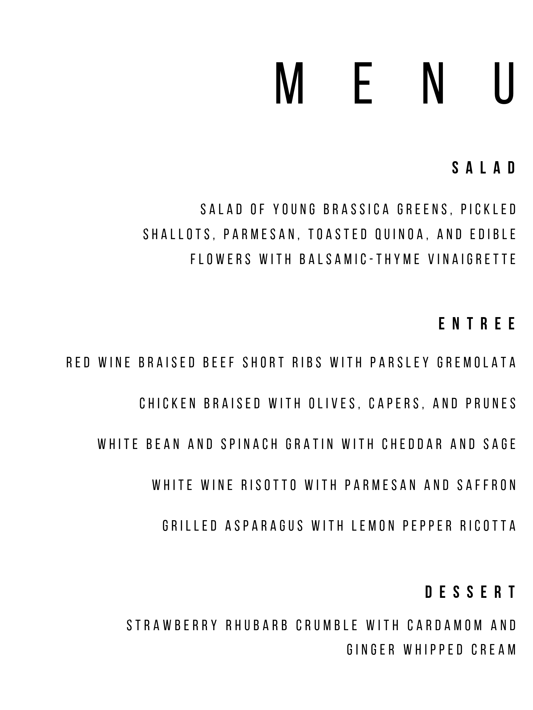 Wheelhouse -SAMPLE MENUS