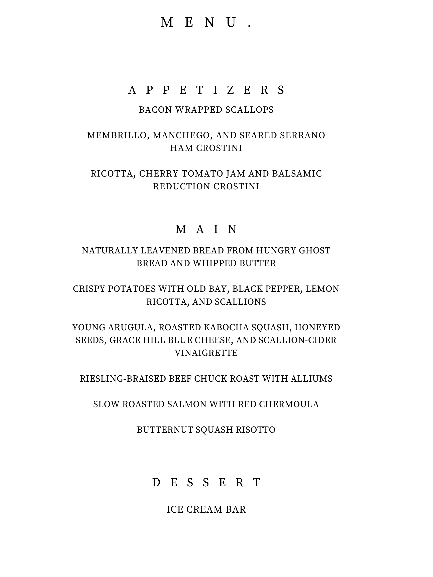 Wheelhouse -SAMPLE MENUS