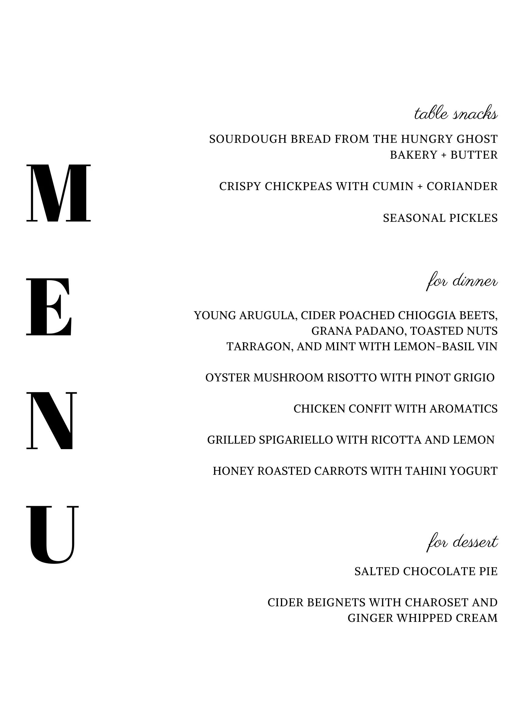 Wheelhouse -SAMPLE MENUS