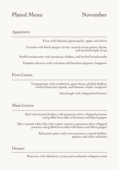 Wheelhouse -SAMPLE MENUS