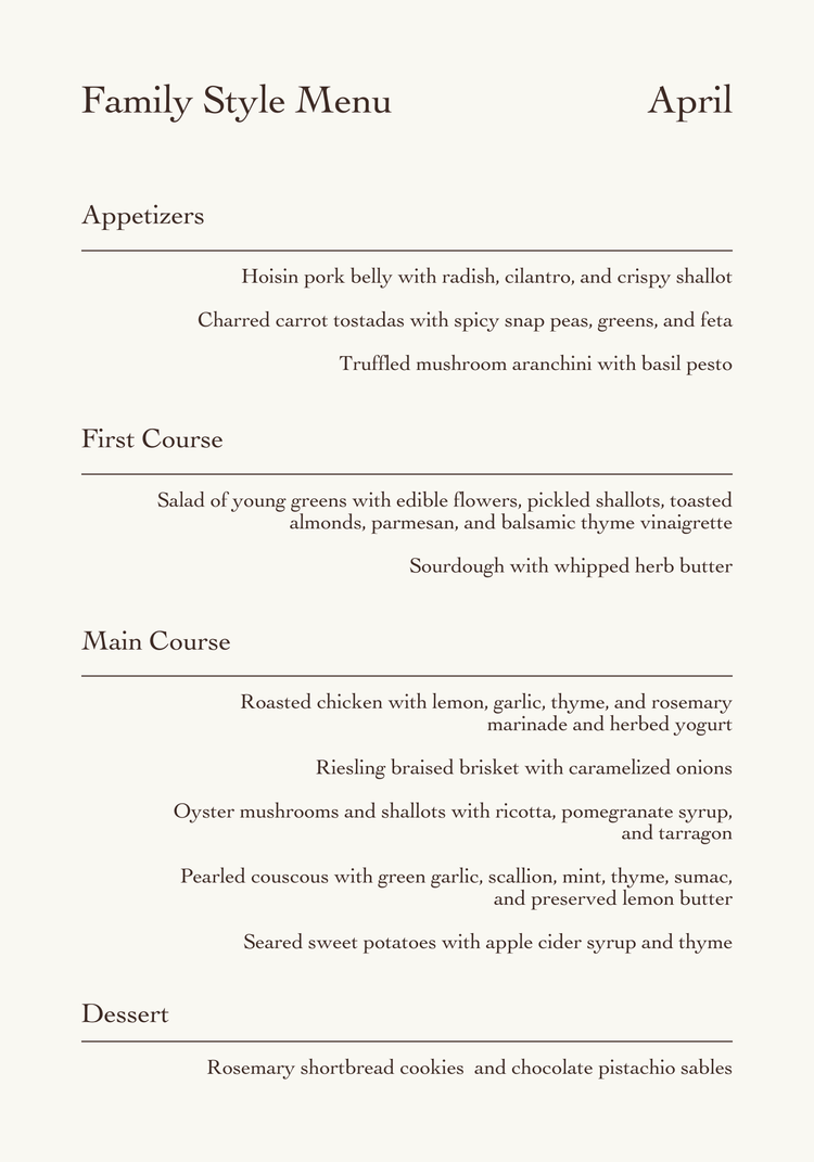 Wheelhouse -SAMPLE MENUS