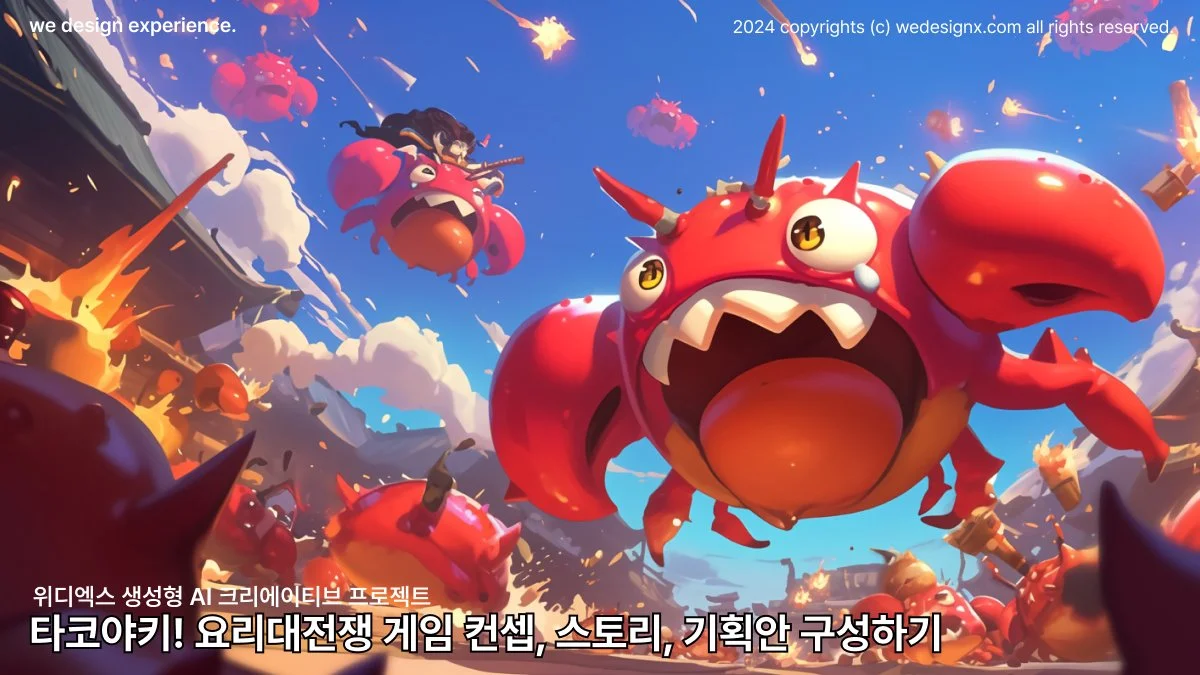 위디엑스 생성형 Ai 크리에이티브 프로젝트 타코야키 요리대전쟁 게임 컨셉 스토리 기획안 구성하기 — 위디엑스