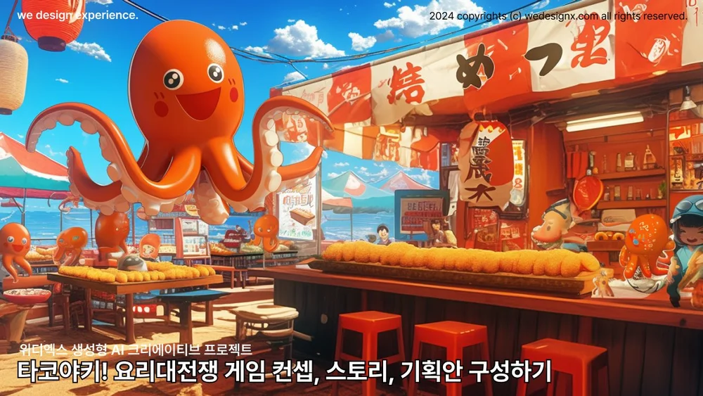위디엑스 생성형 Ai 크리에이티브 프로젝트 타코야키 요리대전쟁 게임 컨셉 스토리 기획안 구성하기 — 위디엑스