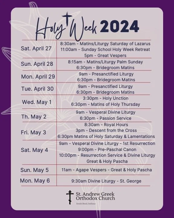 Holy Week Schedule 2024 — St. Andrew Greek Orthodox Church