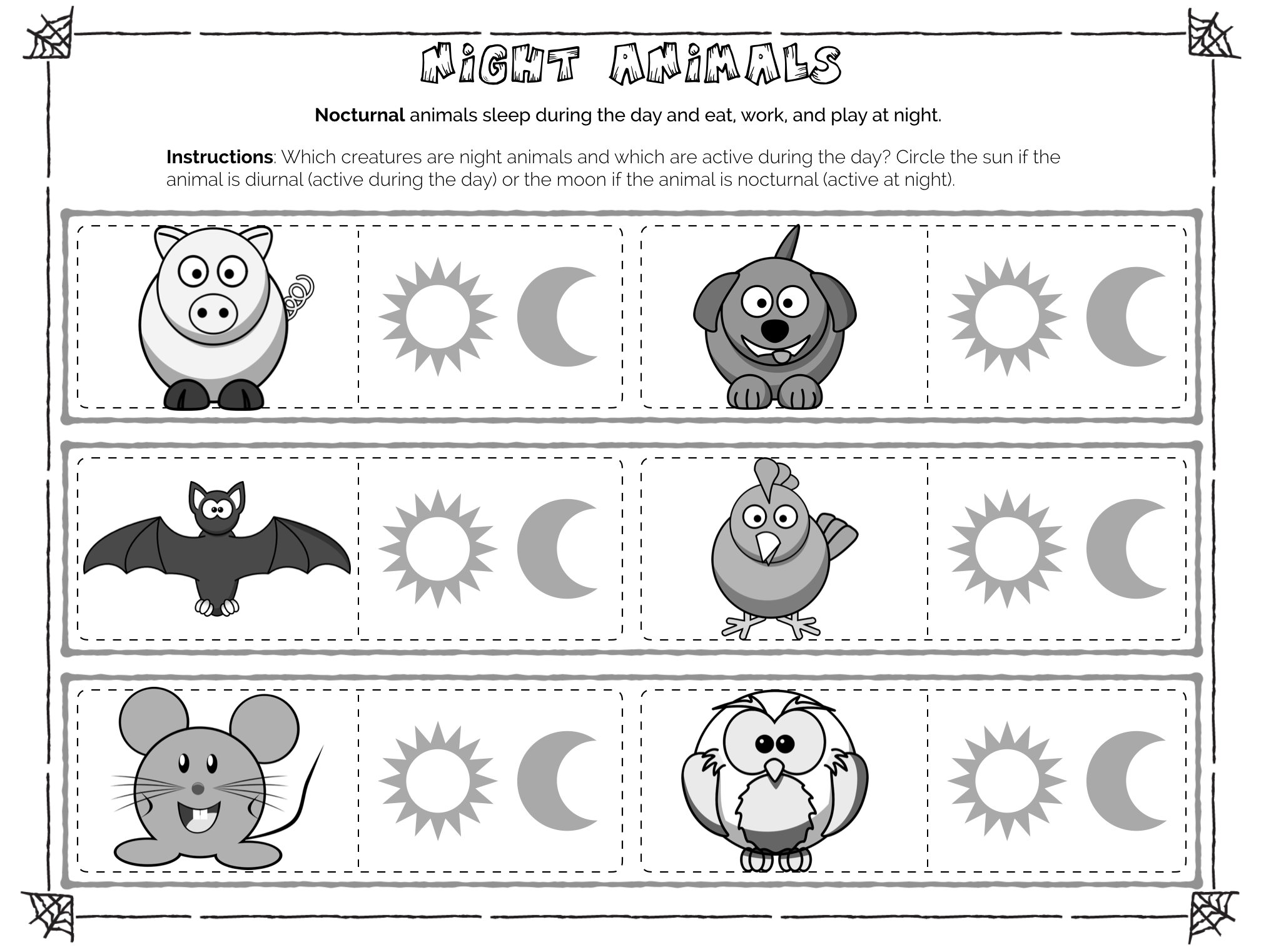 Nocturnal animals day and night preschool activities