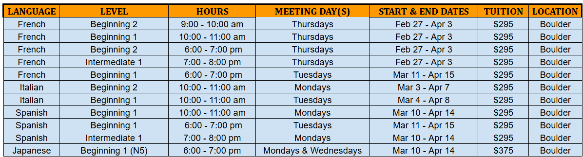 Class Schedules — Journey Language Center