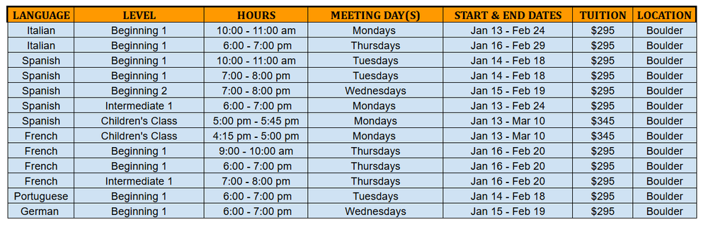 Class Schedules — Journey Language Center
