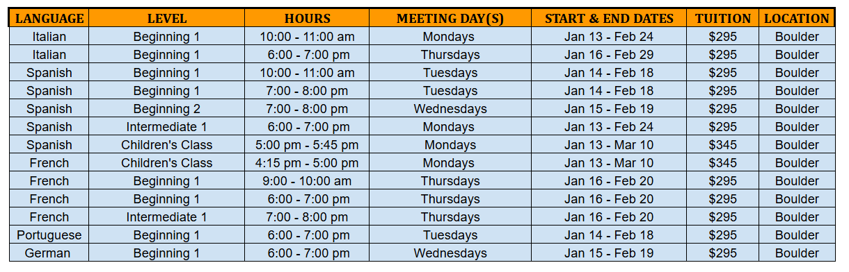 Class Schedules — Journey Language Center