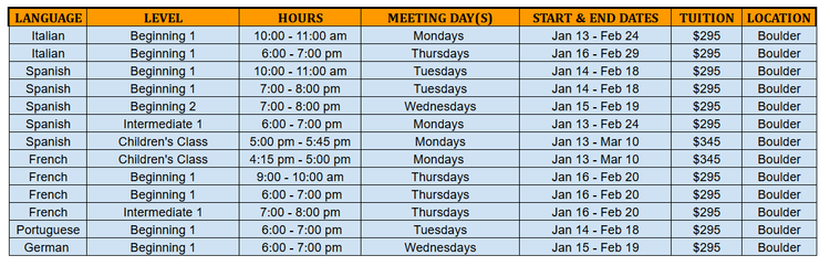 Class Schedules — Journey Language Center