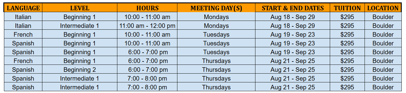 Class Schedules — Journey Language Center