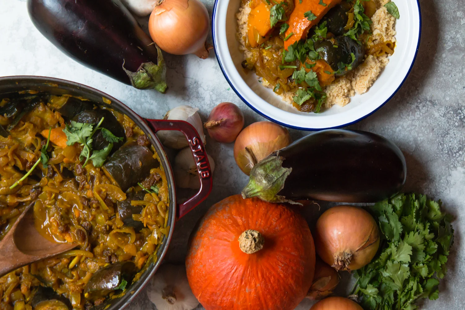 Aubergine and pumpkin tagine with caramelised onions (Vegan) — My ...