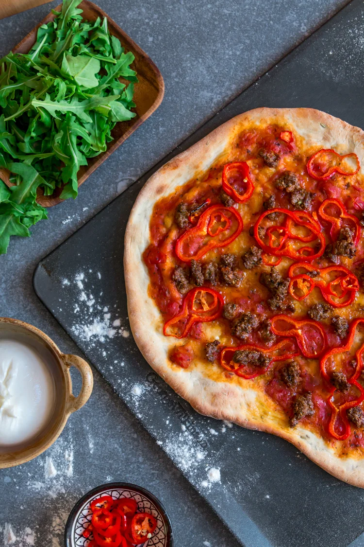 Merguez, Red Pepper and Burrata Pizza — My Moroccan Food