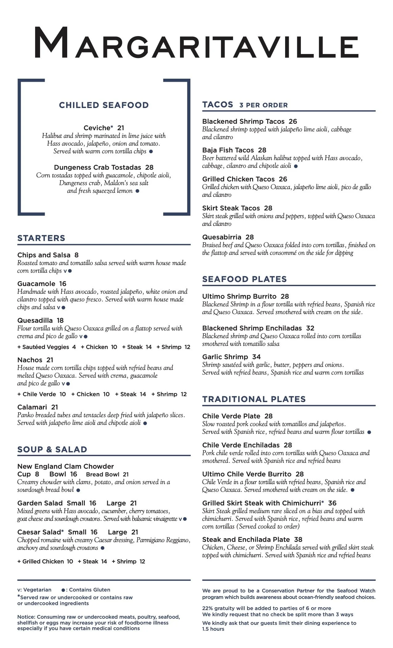 Lunch & Dinner Menu — Margaritaville