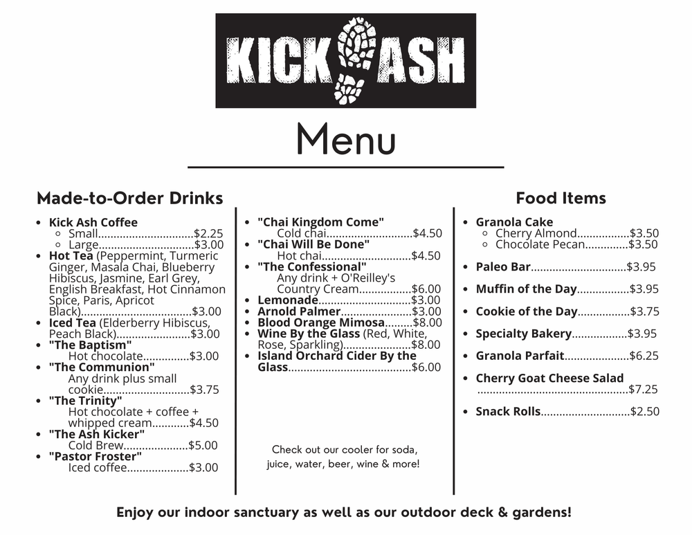 Food & Drink Menu — Kick Ash Products