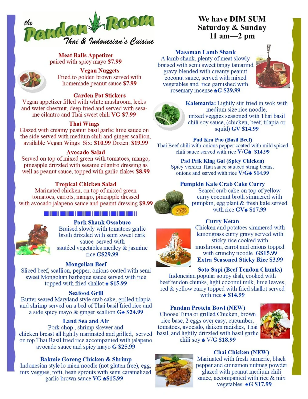 Dinner Menu & Catering — Pandan Room