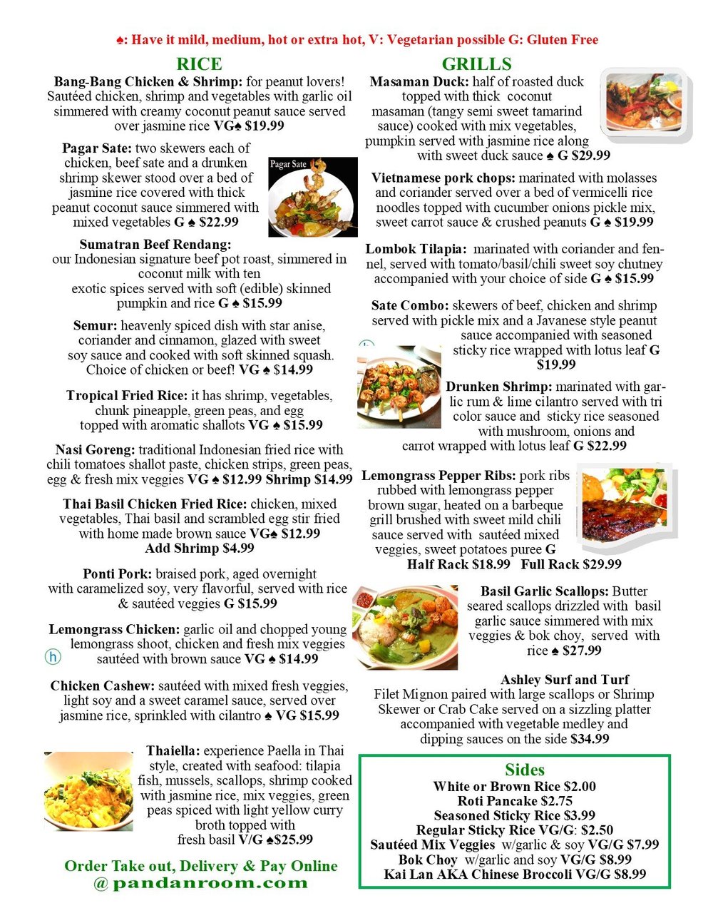 Dinner Menu & Catering — Pandan Room