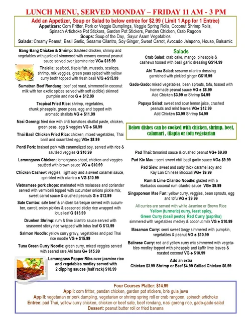 Dinner Menu & Catering — Pandan Room