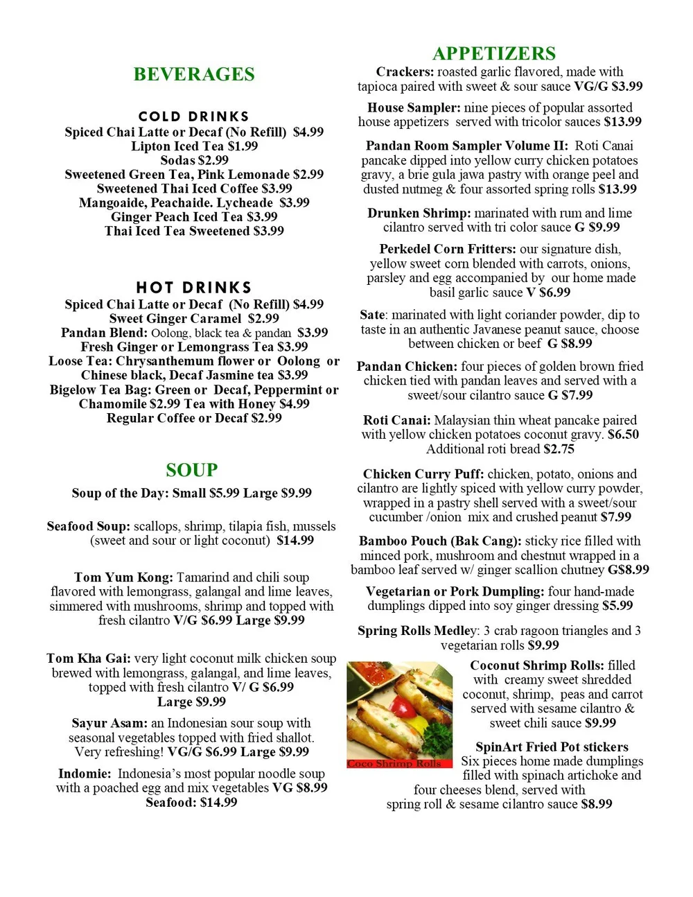 Dinner Menu & Catering — Pandan Room