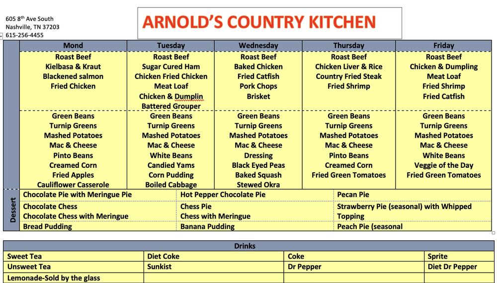 Lunch Menu — Arnold's Country Kitchen