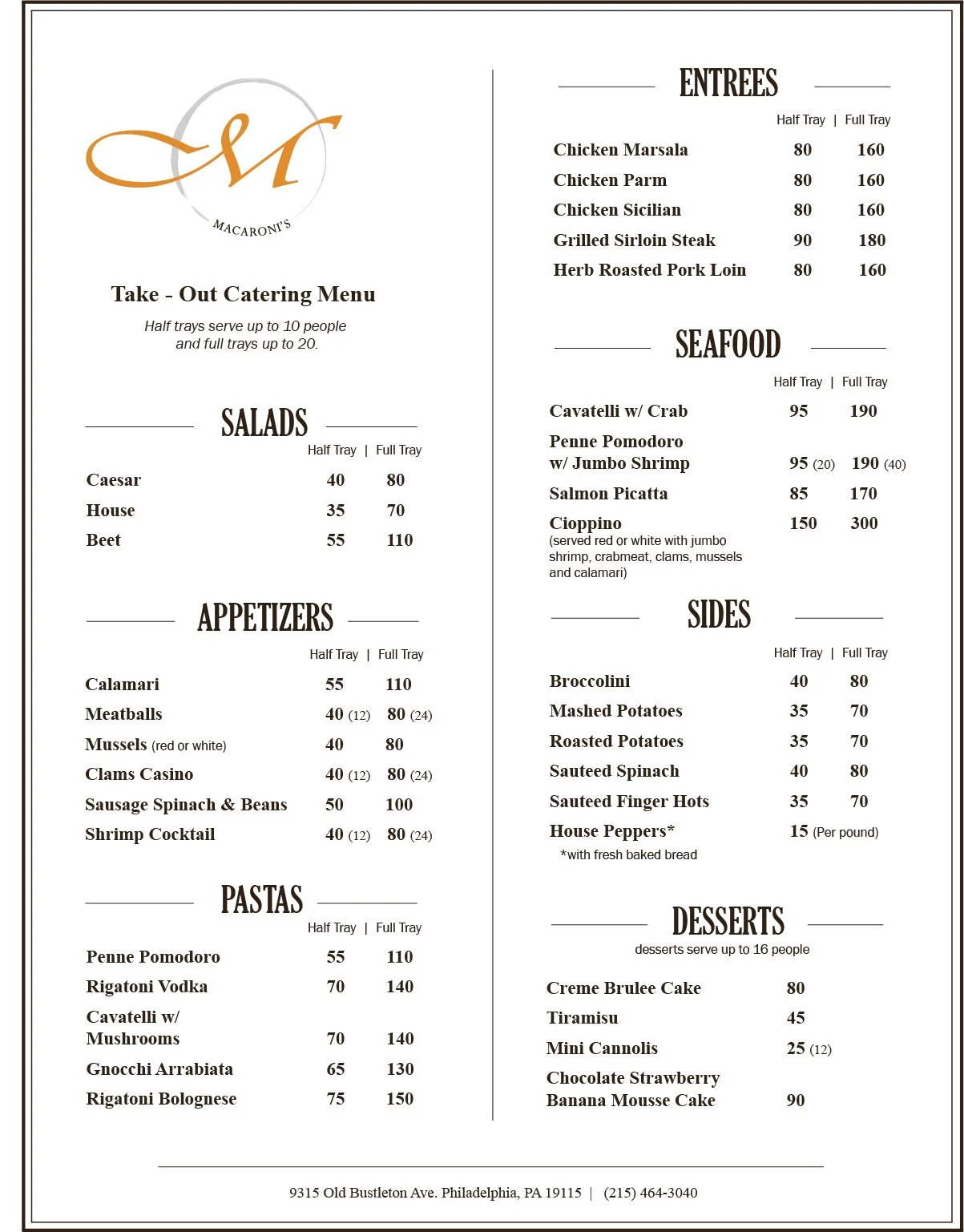 Catering — Macaroni's